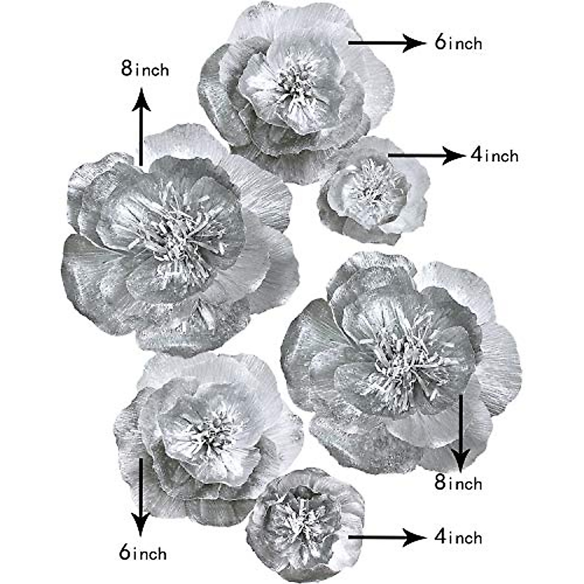 Letjolt Artificial Paper Flower Decorations for Wall Wedding Backdrop Birthday Party Baby Shower Bridal Shower Nursery Wall Decor(Silver Set 6)