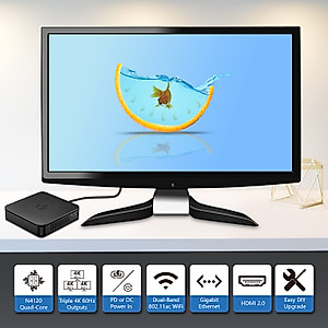 PEPPER JOBS Mini PC Windows 11 Pro Mini Desktop Computer Intel N4120 8GB DRR4, 64GB eMMC 5.1, Triple Display 4K@60Hz, Dual-Band WiFi, HDMI 2.0, Gigabit Ethernet, Mini DP Port, USB-C, USB 3.0x2, Black