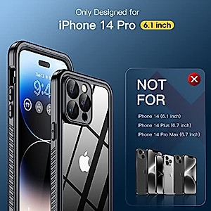 Humixx for iPhone 14 Pro Case Waterproof, Built-in 9H Lens & Screen Protector [IP68 Underwater][14FT Military Protection][360 Full-Body Shockproof][Dustproof] Case for iPhone 14 Pro 6.1'' -Black