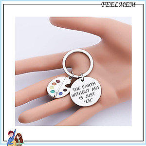 FEELMEM Artist Paint Palette and Brush Charm Pendant Keychain Earth Without Art is Just EH Painters Jewelry Artist Gift Art Student Art Teacher Gifts (The earth)