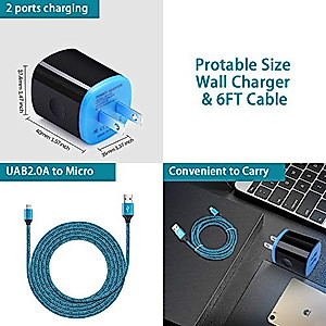 Android Charger Fast Charging Micro USB Cable, 6FT Nylon Micro Cord Wall Charger Block, AbcPow 2.1A Power Adapter with Phone Cord Compatible for Samsung Galaxy S7 S6 J7 J3 Note 5, LG G4 Motorola, HTC