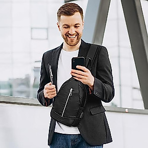 G4Free Sling Bag RFID Blocking Crossbody Sling Backpack Small Shoulder Chest Bag Daypack with Earphone Hole Men Women Hiking Travel(Black)