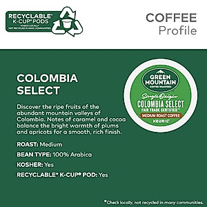 Green Mountain Coffee Roasters Colombia Select Coffee, Keurig Single-Serve K-Cup Pods, Medium Roast Coffee, 96 Count (4 Packs of 24)