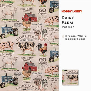 Hobby Lobby Dairy Farm Cotton Calico Fabric (2 Yard) – Printed Sewing Fabric by The Yard – Lightweight Precut Fabric for Sewing Clothes, Homeware, & Other Accessories – DIY Craft Fabric