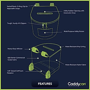 Caddycan - Portable Trash Can for Boating | Tough and Durable Storage Bag for Use with Kayaking, Camping, Hiking, Beach, Fishing | Collapsible, Multi-Purpose, Standard Size, Marine Blue
