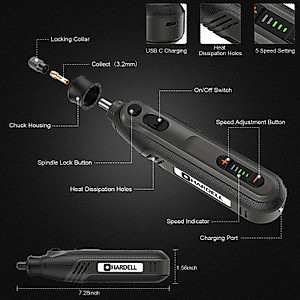HARDELL Cordless Rotary Tool, 2.0Ah 4V Rotary Tool Kit 25000RPM & HARDELL 282Pcs Rotary Tool Accessories Kit