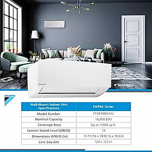 Daikin 18,000 BTU 18 SEER2 Entra Series Ductless Mini Split Heat Pump System w/ 16’ Maxwell Installation Kit and Wall Mounting Bracket (230V)