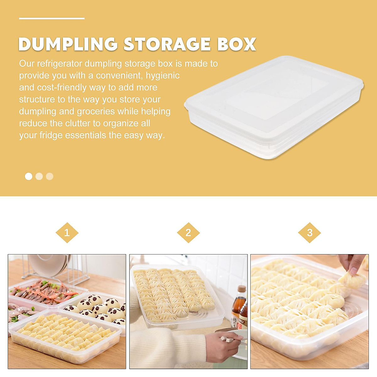 HOMSFOU 2pcs Dumpling Box Containers for Fridge Large Plastic Container Flat Storage Bins Stackable Food Storage Containers Refrigerator Box Dumpling Case Kitchen Supply Dumpling Tray