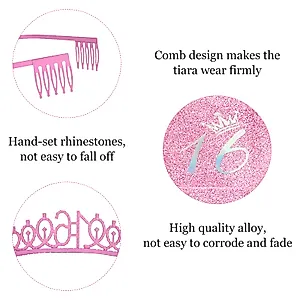 Sweet 16 Birthday Tiara and Sash Kit- Pink "Sweet 16" Birthday Decorations 16th Birthday Party Gifts Birthday Party Supplies for Girls