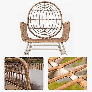 Upholstered High-Back Glider Chair,Patio Rattan Rocker Chair with Cushions & Steel Frame, All-Weather Rocking Lawn Wicker Furniture for Garden Backyard Porch(91*61.5*95cm/35.8*24.2*37.4in)