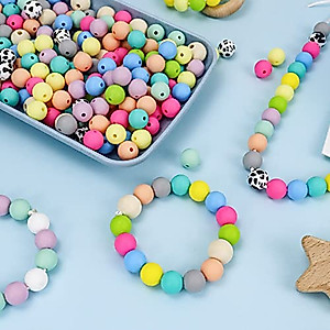 Silicone Beads, 250 Pieces Silicone Beads for Keychain Making, 12mm Round Beads 15mm Hexagon & Thread Beads 16 Colors Rubber Beads with Lanyard Accessories for DIY Bracelet Necklace Crafts Making