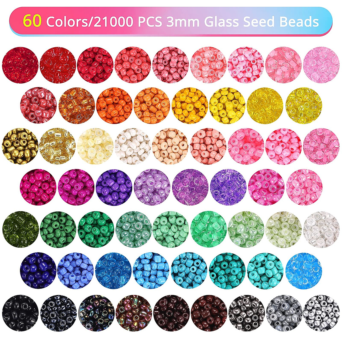 Funtopia 3mm 21600pcs Seed Beads for Jewelry Making, 60 Colors Small Glass Beads for Bracelets, Friendship Bracelet Kit with Alphabet Letter Beads, Evil Eye Beads for DIY, Art and Craft