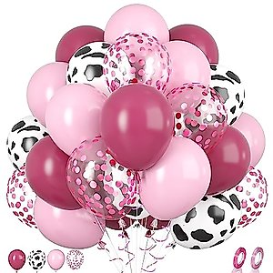 Paready Cow Balloons, 30PCS Pink Cow Balloons 12 Inch Pink Confetti and Cow Print Balloons Hot Pink and Light Pink Latex Balloons Pastel Pink Cow Balloons for Cow Party Girls Birthday Baby Shower