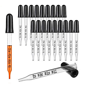 1ml Glass Pipette Dropper Graduated Eye Dropper for Liquid Medicine Essential Oil Laboratory, 20 Pack