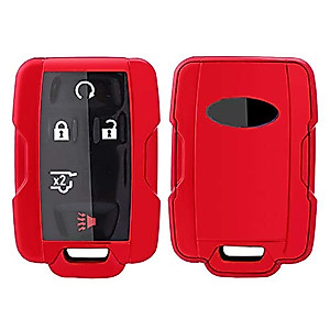 Soft TPU Key Fob Cover Case Remote Holder Skin Glove Fit for Chevy Chevrolet Silverado Colorado/GMC Sierra Canyon Yukon Cadillac (Red)