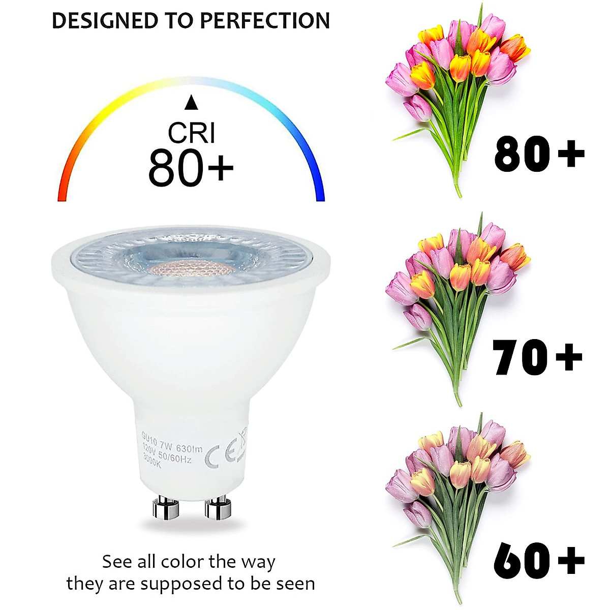 CAMMILE GU10 LED Bulbs Dimmable, 50W Halogen Equivalent, 7W 630LM Spot Light Bulb, 3000K Soft Warm White, LED Replacement Bulb for Track&Recessed Lighting, 40 Degree Beam Angle, Pack of 6