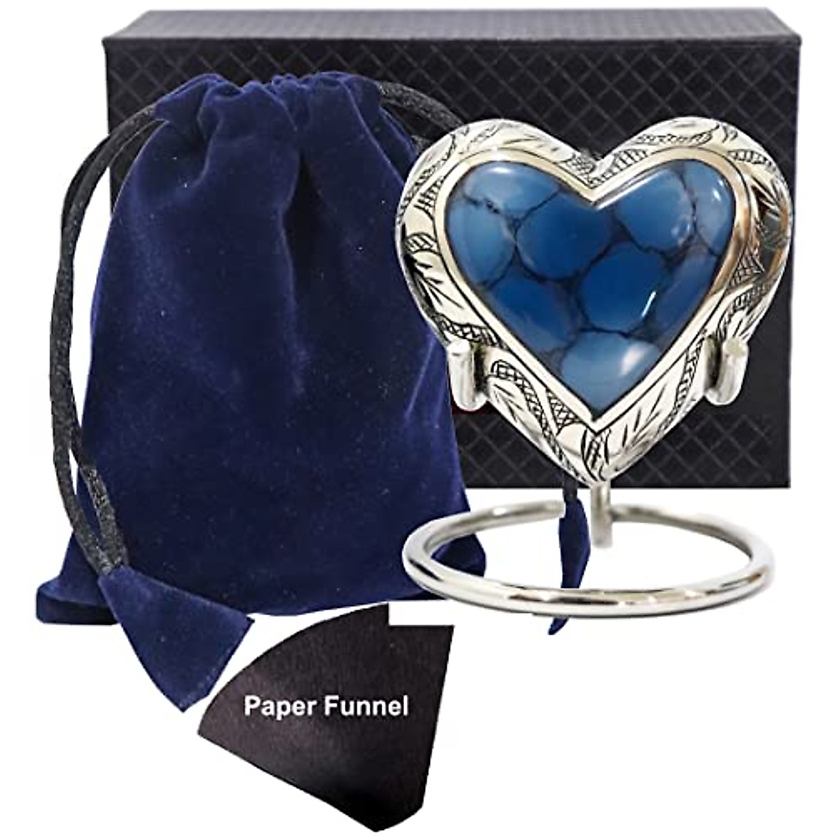 THE ASCENT MEMORIAL Small Love Heart Urn for Human Ashes | Mini Keepsake Funeral Ash Container for Human Remains with Display Stand, Velvet Carry Bag, Paper Funnel and Beautiful Gift Box