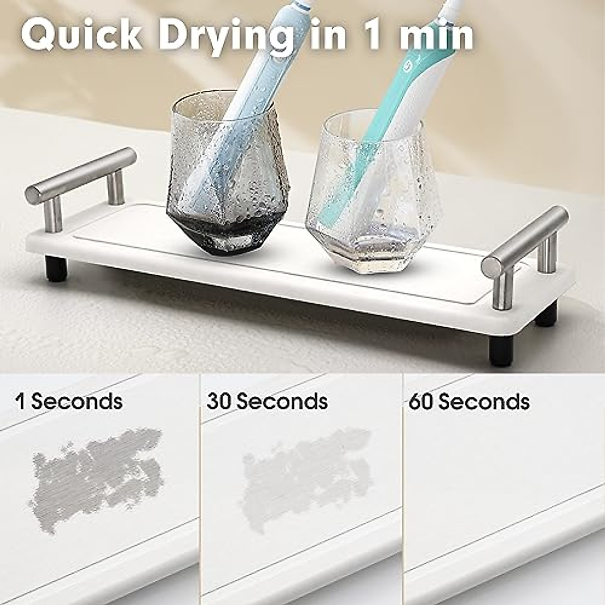 Water Absorbing Stone Tray for Sink, Diatomaceous Earth Fast Drying Stone Sink Caddy Tray for Bathroom Kitchen -White
