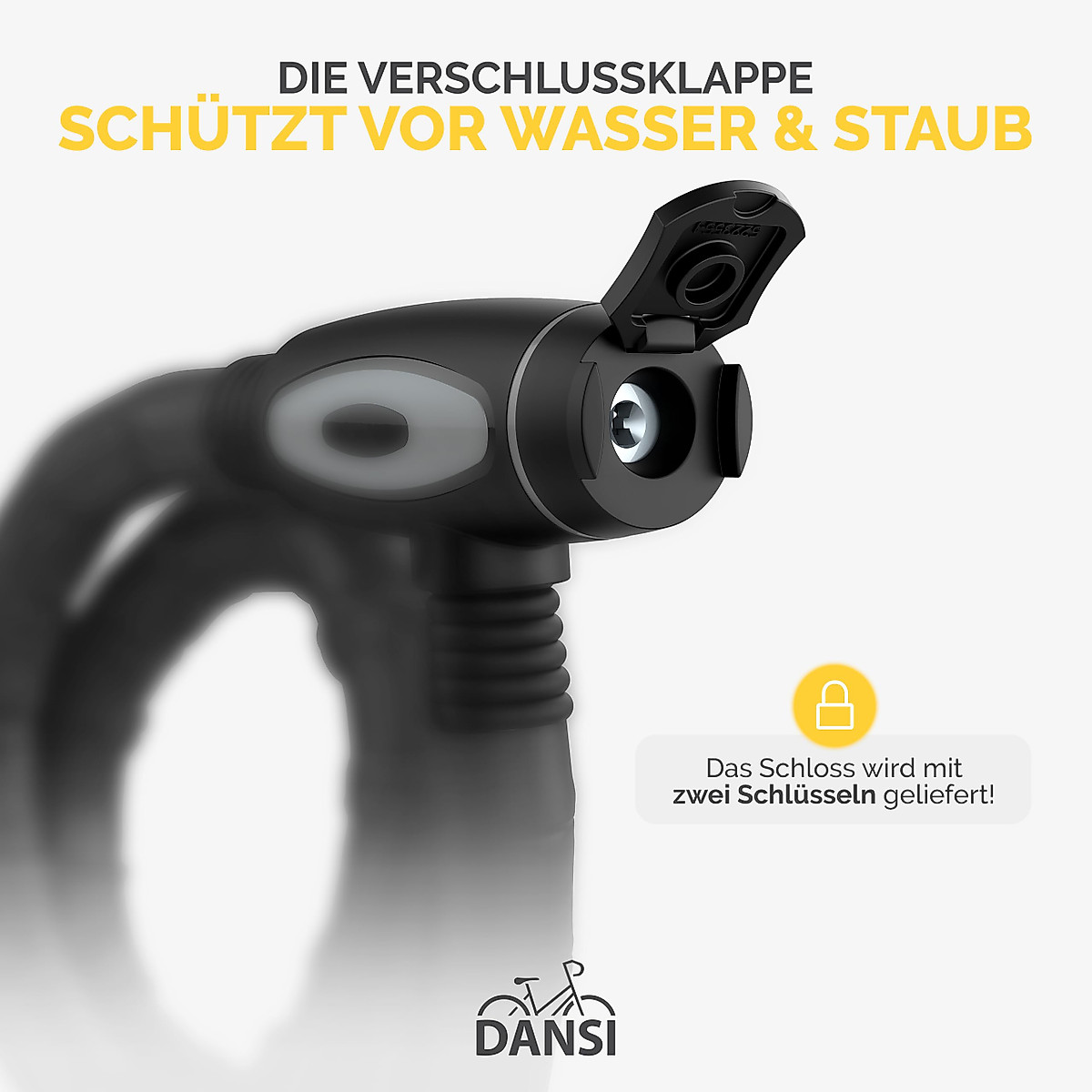 DANSI Bike Lock - Secure Anti-Theft Protection I Heavy-Duty Tank Design, Includes 2 Keys & Easy Lock Function, Bike Locks Heavy Duty Anti Theft, Bicycle Lock, Cable Lock, Bike Lock Cable, Chain Lock