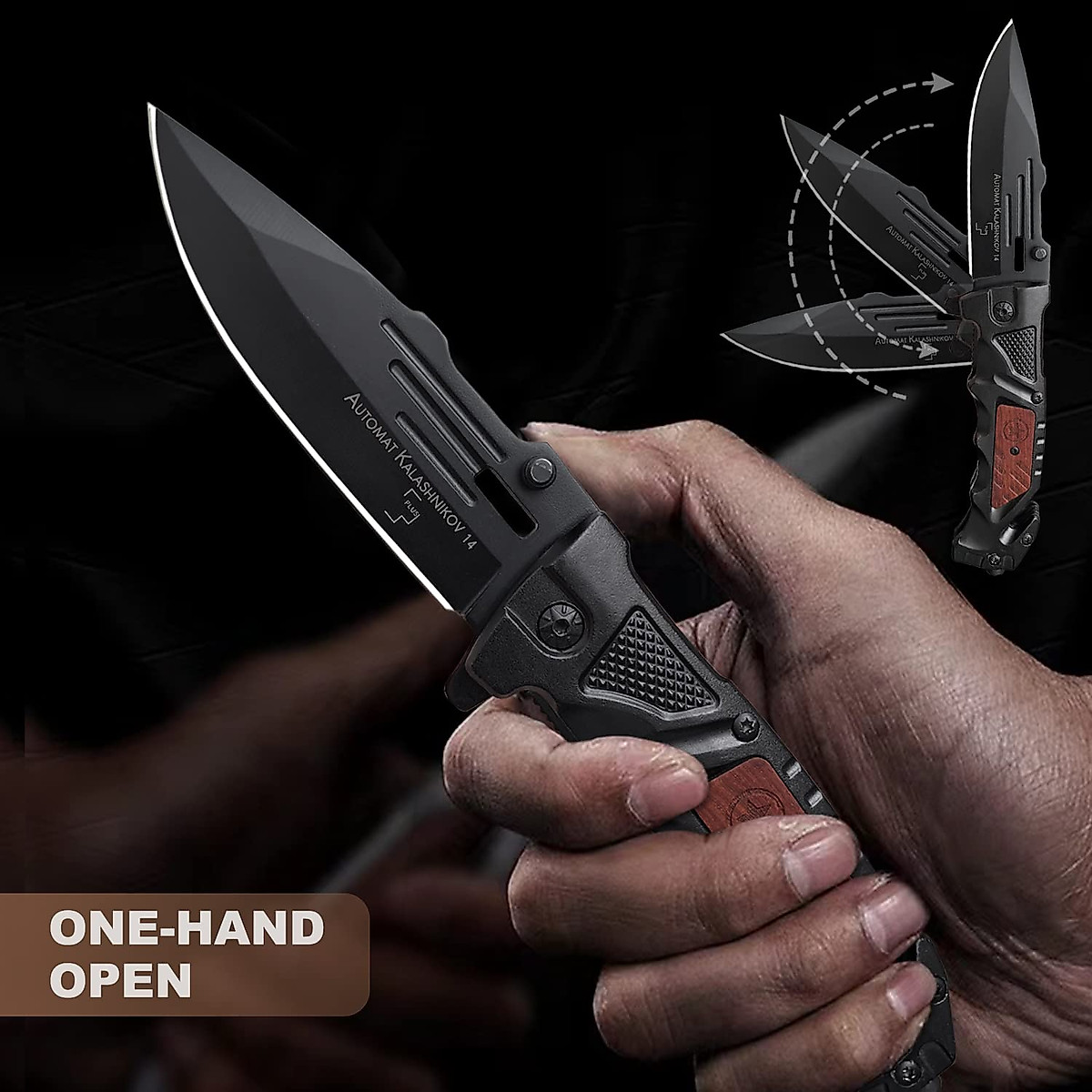 Pocket Knife for Men, Tactical Folding Knives with Clip, Glass Breaker & Seatbelt Cutter, EDC Survival Knife for Emergency, Cool Pocket Knives for Outdoor Camping Hunting Fishing