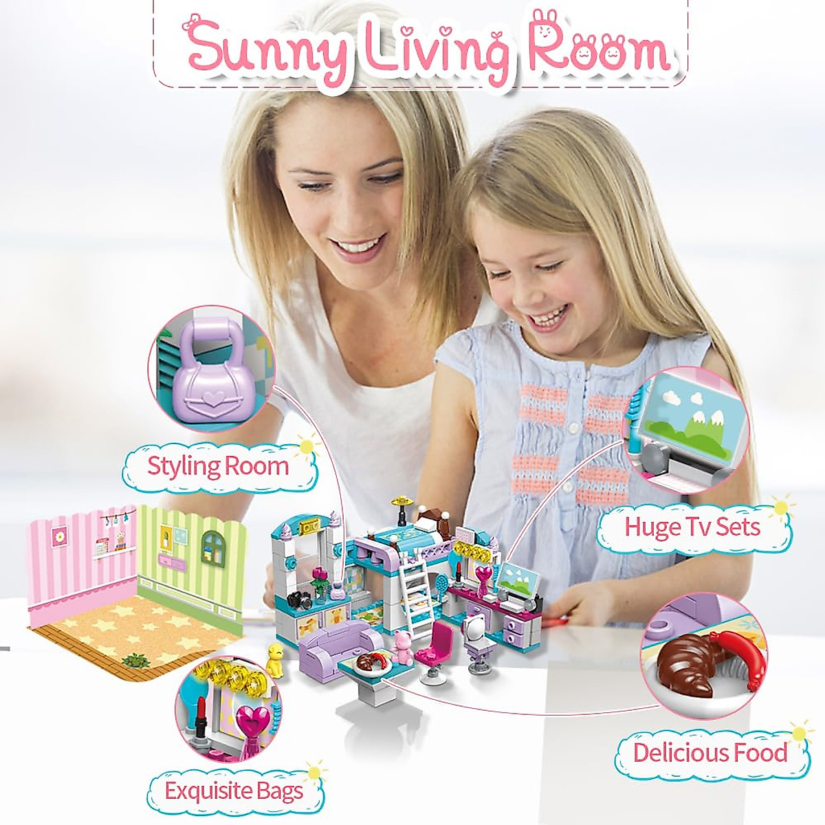 QMAN 6-12 Girl's Dream Home Building Blocks Kit Educational Toy, Build Girl's Bedroom Living Room Kitchen, 3 Building Methods (194 Pieces)