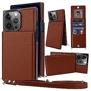 Compernee Compatible for iPhone 13 Pro Crossbody Wallet Case with Credit Card Holder, Detachable Cross-Body & Lanyard Strap, Kickstand Protective Shockproof Magnetic Leather Cover 2021 6.1" Brown