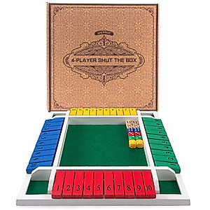 AMEROUS Shut The Box Dice Game-12 inches-Colorful Design-1-4 Players-12 Dice-Gift Package, Classic 4 Sided Wooden Board Game for Adults Kids, Classics Board Game