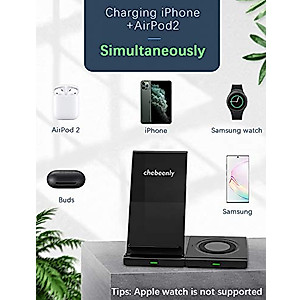 Wireless Charger, Fast Wireless Charging Stand, 2-in-1 Wireless Charging Station Dock for iPhone 14/13/12/11/Pro/Max/X/Xs/XR/AirPods2, Samsung Galaxy Note/Watch/Buds