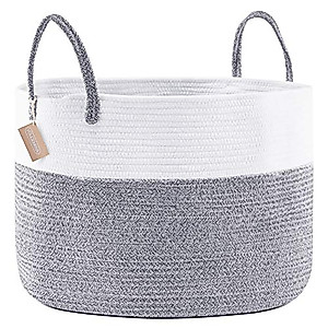 YOUDENOVA Cotton Rope Woven Laundry Basket, 70L Large Dirty Clothes Hamper with Handles for Bedroom, Bathroom, Nursery (Grey & White)