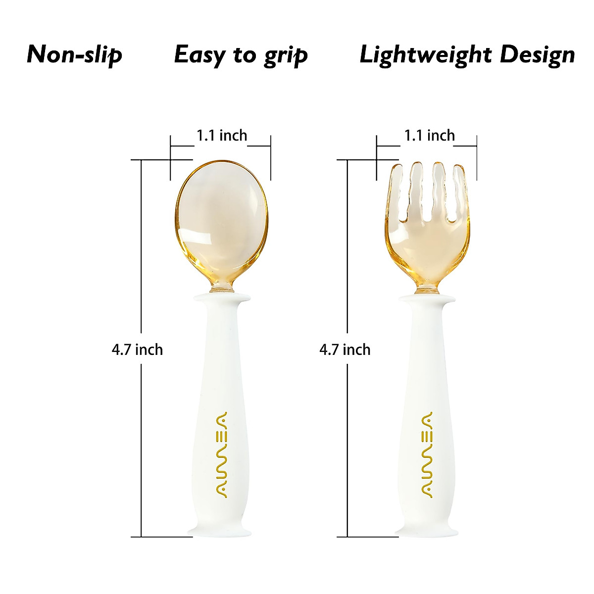 Aurrea Toddler Forks and Spoons Set with travel case, Kids utensils for self-feeding bendable handle,Safe silicone Children Spoon and Fork,Toddler utensils,Silicone Grip and PPSU Head, Aged 6M+