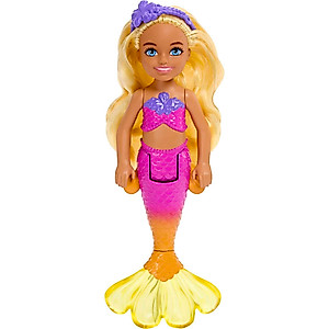 Barbie Dreamtopia Chelsea Mermaid Small Doll with Removable Hair Accessory, Wavy Blonde Hair & Ombre Tail, Bends at Waist