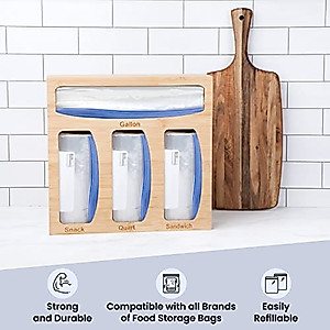 Bamboo Ziplock Bag Storage Organizer for Drawer and Wall-Mount; Gallon, Quart, Sandwich and Snack Plastic Bag Organizer; 4 Compartment Kitchen Drawer Organization and Storage for Baggies