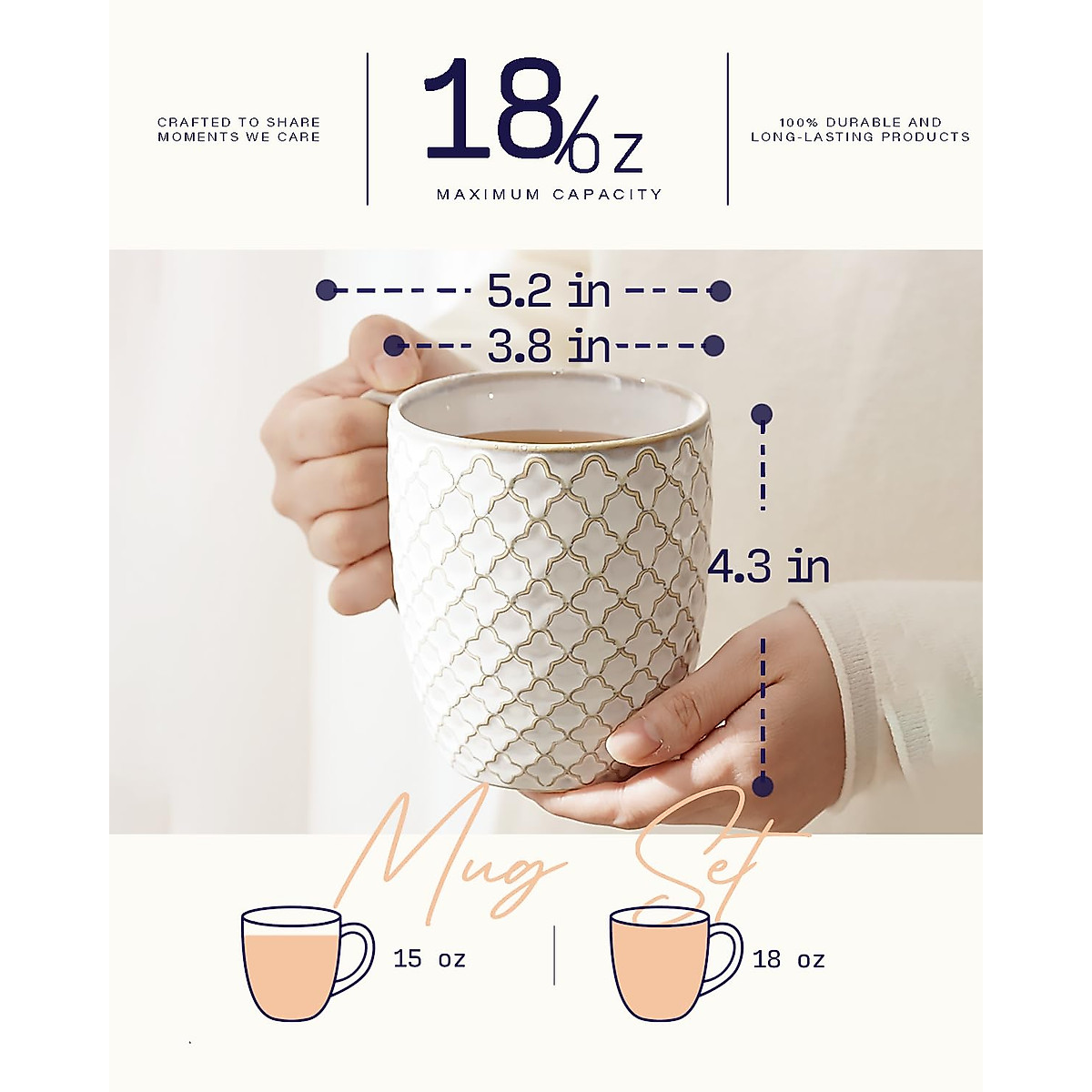 getstar Coffee Mugs Set of 4, Ceramic 18 oz Coffee Mug Microwave and Dishwasher Safe, Coffee Cups Ceramic with Big Handle