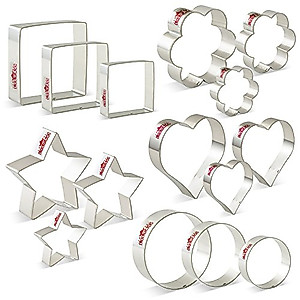 LILIAO Basic Cookie Cutter Set - Round, Star, Square, Flower and Heart Fondant Biscuit Cutters - Stainless Steel