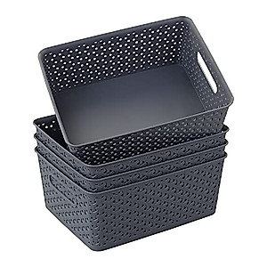Inhouse Plastic Basket Tray, 8 Quart Plastic Baskets, 4 Packs (Grey)