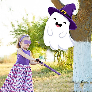 Aoriher Halloween Ghost Piñata Ghost Piñata with Stick Blindfold Set White Ghost Piñata Halloween Mexican Piñatas for Halloween Birthday Party Game Supplies Decoration
