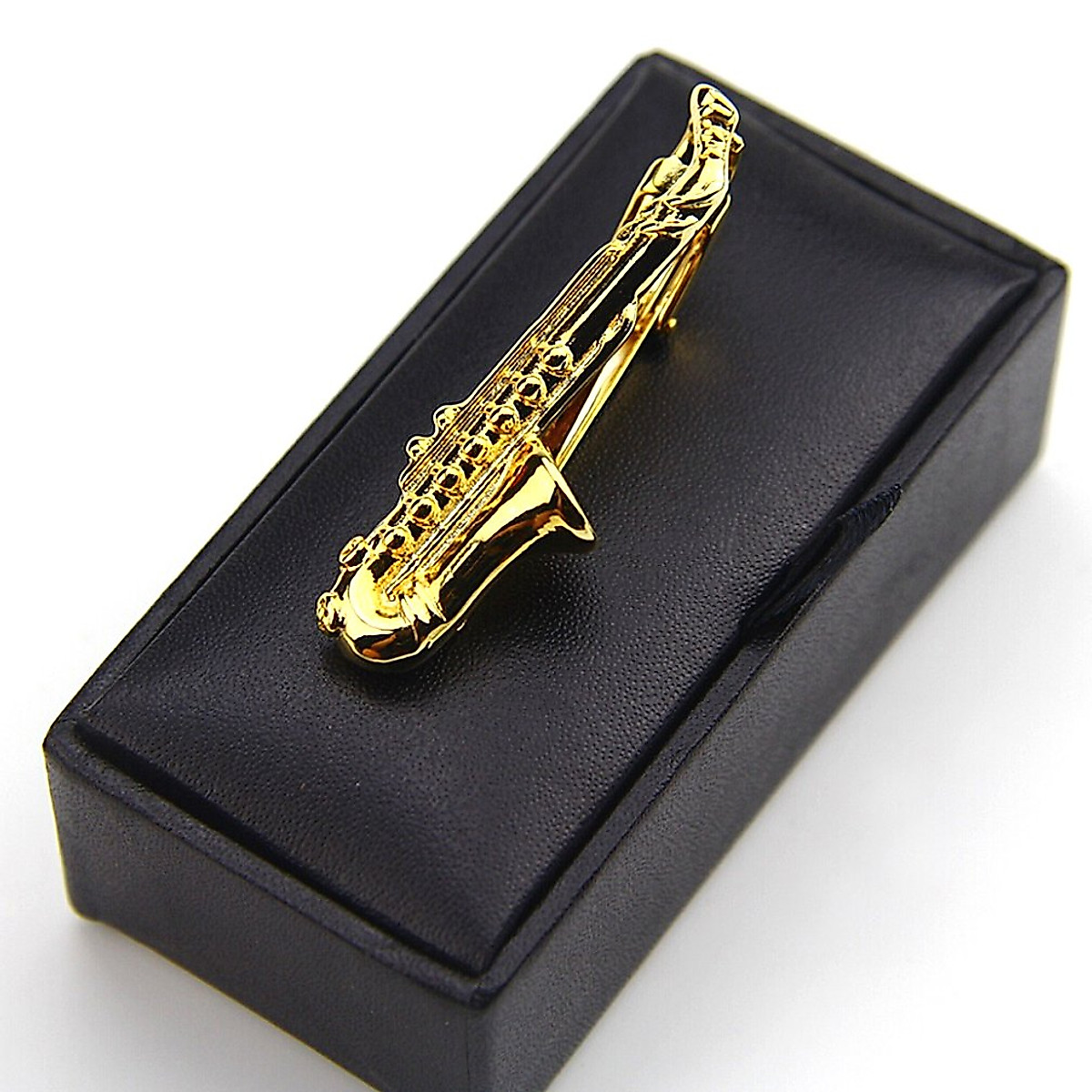 ZUNON Saxophone Tie Clips Sax Tie Bar Tacks Mens Silver Golden Tone Music instrument Tie Clasps Musician Gifts