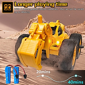 STEMTRON Stunt Car 2.4Ghz 4WD Remote Control Car Double Sided 360°Rotating RC Excavator with Lights Construction Vehicle Truck Outdoor Indoor Toys Gifts for Boys Girls