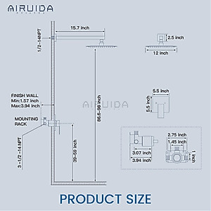 Airuida Shower Faucet Set Bathroom Rain Shower System SUS304 Stainless Steel Single Handle With Male Threads Rough-in Valve Shower Trim Kit 12 Inch Wall Mount Shower Head Matte Black