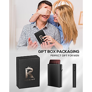 Mens Wallet Card Holder - Smart Wallet for Men, Pop Up Card Case, Top Grain Leather, RFID Blocking, Slim, Minimalist, Ultra Thin, Front Pocket, 9-14 Card Capacity | ID Window | Cash Slot (Black)