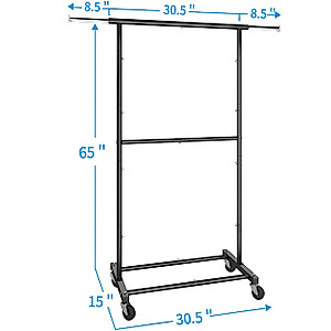 Simple Trending Double Rod Clothing Garment Rack, Rolling Clothes Organizer on Wheels for Hanging Clothes, Black