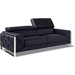 Blackjack Furniture Gianni Mid Century Modern Italian Leather Living Room Sofa, Black