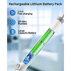 Electric Spin Scrubber, 1000RPM Cordless Extension Shower Cleaning Brush, 4 Replaceable Heads, DS-268B Electric Power Scrubber 49-inch Handheld Cleaner for Bathroom, Toilet, Tile Floors and Tub