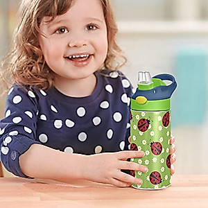 ALAZA Ladybug Kids Water Bottles with Lids Straw Insulated Stainless Steel Water Bottles Double Walled Leakproof Tumbler Travel Cup for Girls Boys Toddlers 12 oz,Green