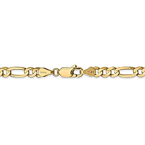 Solid 14k Yellow Gold 4.50mm Concave Open Figaro Chain Bracelet - with Secure Lobster Lock Clasp 7"
