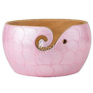INTAJ Handmade Wooden Yarn Bowl for Knitting Crocheting - Exquisite Rosewood Yarn Storage Bowl Handcrafted - Christmas Gift (XL (7" Dia x 4"H), Rose Gold Pink)