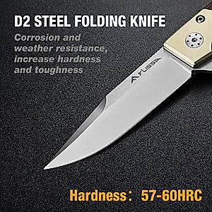 FLISSA D2 Steel Pocket Knife, Folding Knife with Ball Bearing, Elegant Copper & Wood Handle, Liner Lock, Pocket Clip, Cleaning Cloth, Perfect for EDC, Daily Use, Outdoor