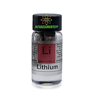Lithium Metal Element 3 Sample 99.9% Pure 1 gram Shiny Pieces Under Mineral Oil in Labeled Glass Vial