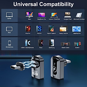 DuHeSin USB C Magnetic Adapter Right Angle, (1 Pack) 24 Pins with PD 140w USB4 40Gbps 8K 60Hz for Thunderbolt 3/4, MacBook Pro/Air, RoG Ally, Steam Deck, Swtich and More Type C Devices