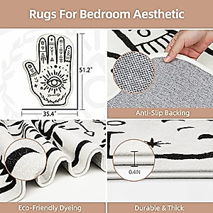 Bathroom Rug 3' X 4.3' Evil Eye Palmistry Rug Kids Rug for Bedroom Rug Aesthetic Washable Boho Area Rug for Kids Room Soft Black and White Nursery Rug Play Carpet for Playroom Dorm Living Room Decor